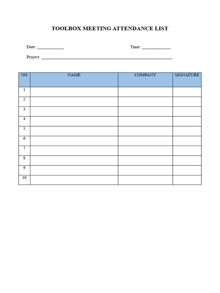 Toolbox Meeting Attendance List | PDF