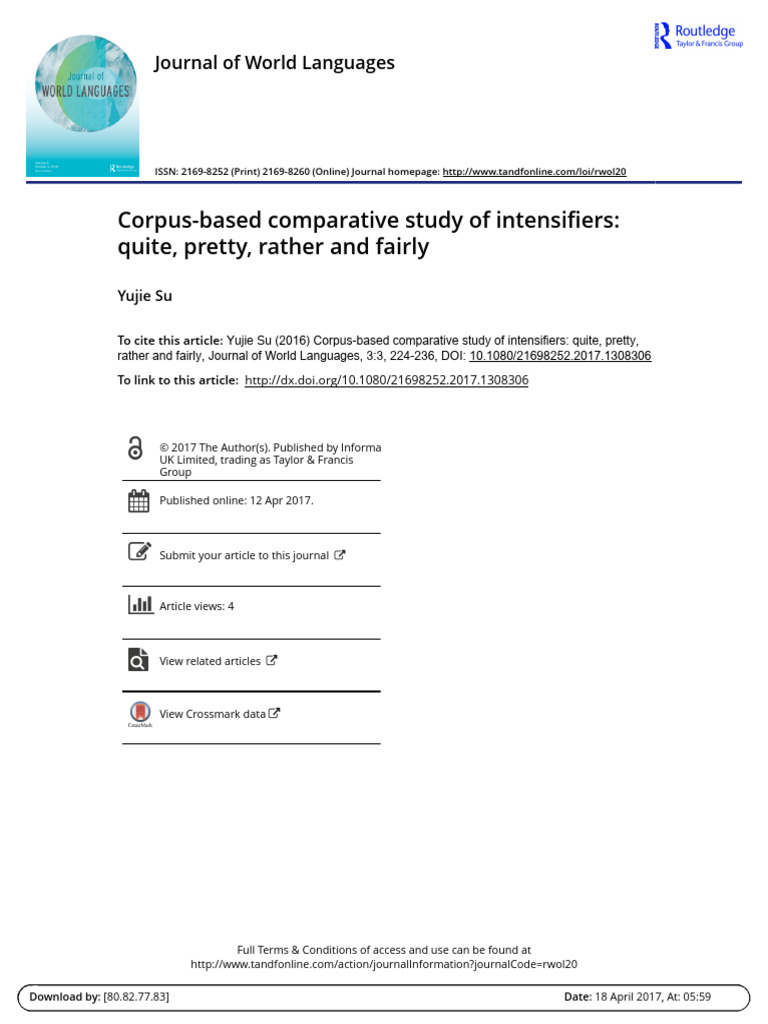 Corpus-Based Comparative Study of Intensifiers - Quite, Pretty, Rather ...