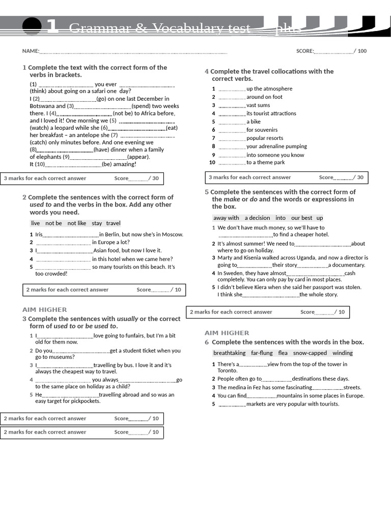 FP1 U01 Grammar Vocabulary Plus | PDF | Grammar | Linguistics