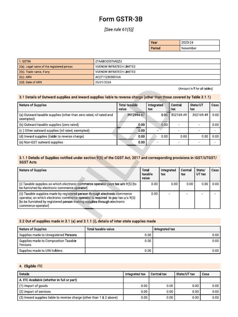 Nov GSTR 3B | PDF