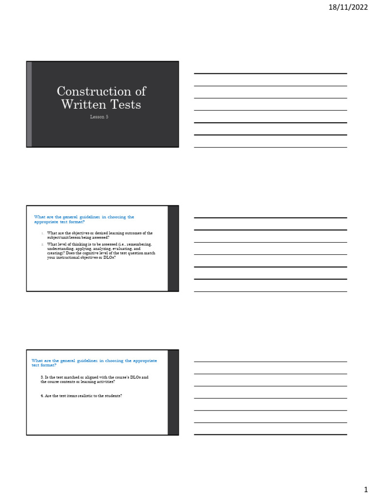 Lesson 5 Construction of Written Tests | PDF | Multiple Choice | Cognition