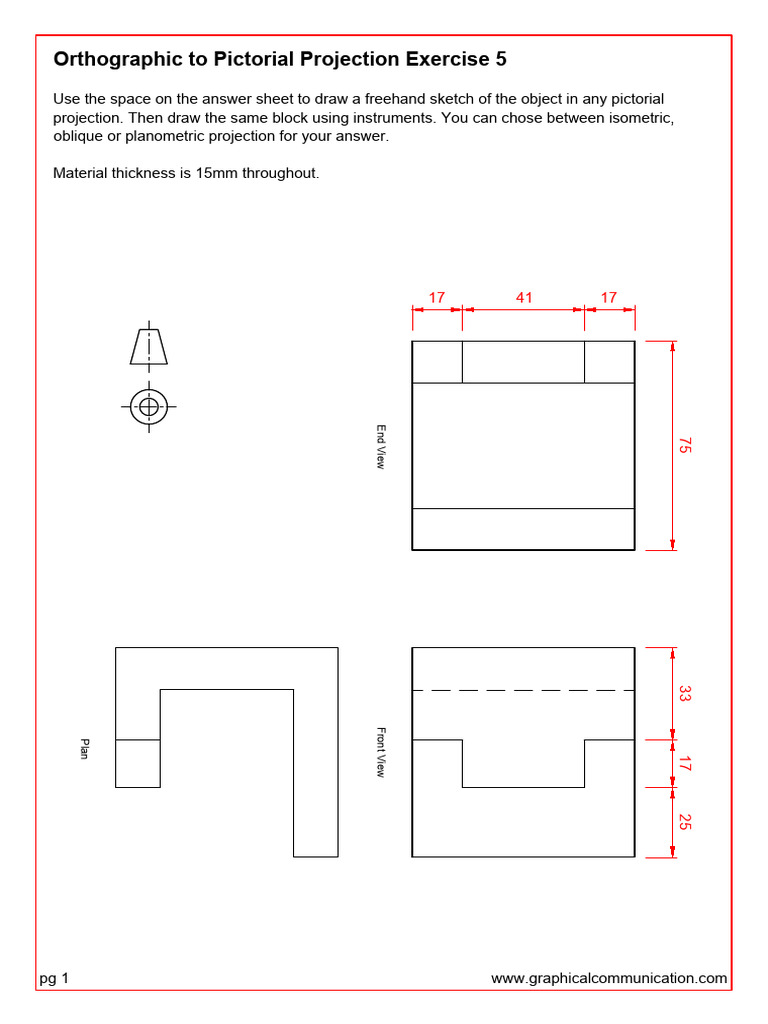 Orthographic to Pictorial Projection Exercise | PDF