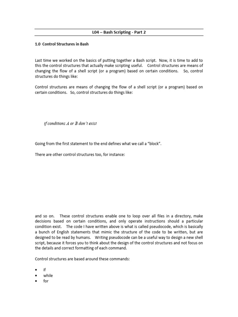 Bash Scripting Control Structures Pdf Control Flow Regular Expression