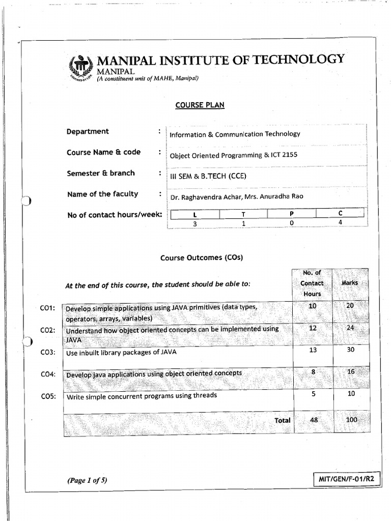 Course Plan OOP | PDF
