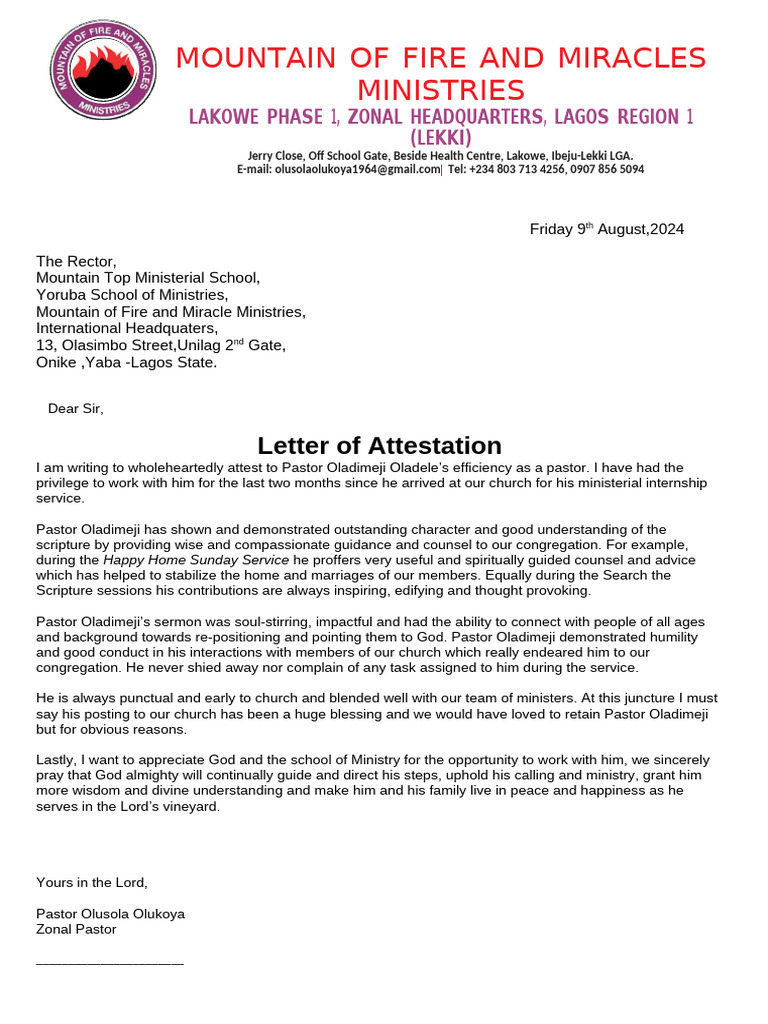 MOUNTAIN OF FIRE AND MIRACLES MINISTRIES Letterhead | PDF | Religious ...