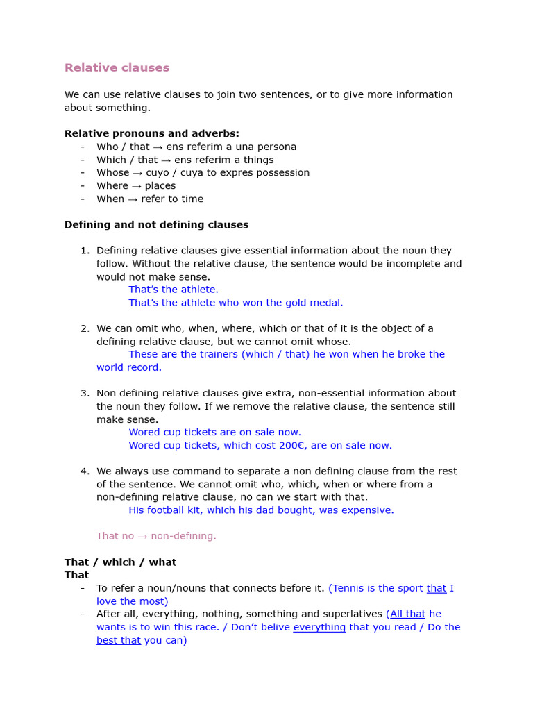 Relative clauses | PDF | Sentence (Linguistics) | Language Mechanics