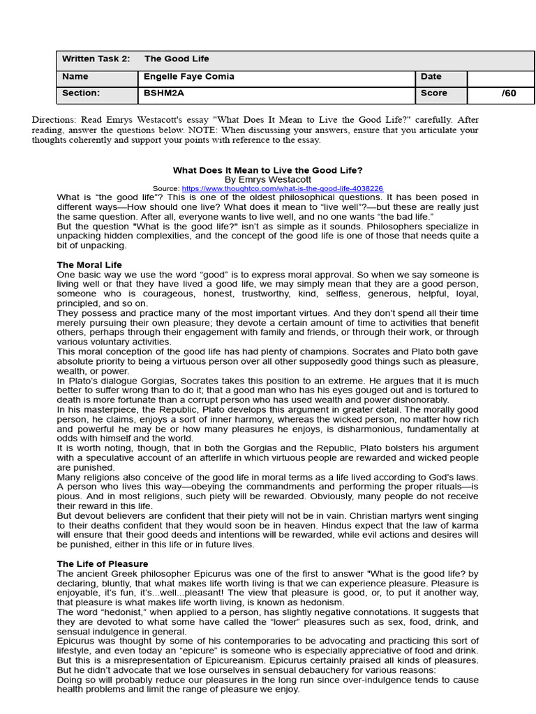 c0mia Bshm2a Sts Wt2 | PDF | Hedonism | Pleasure