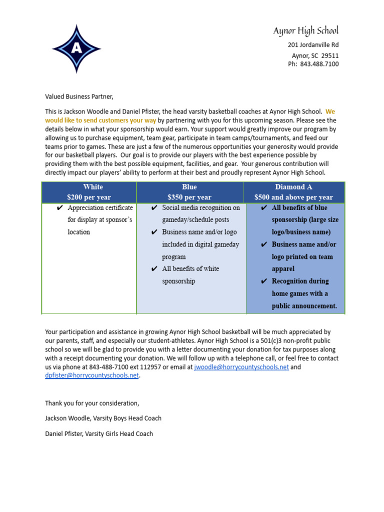 Aynor Basketball Partnership | PDF