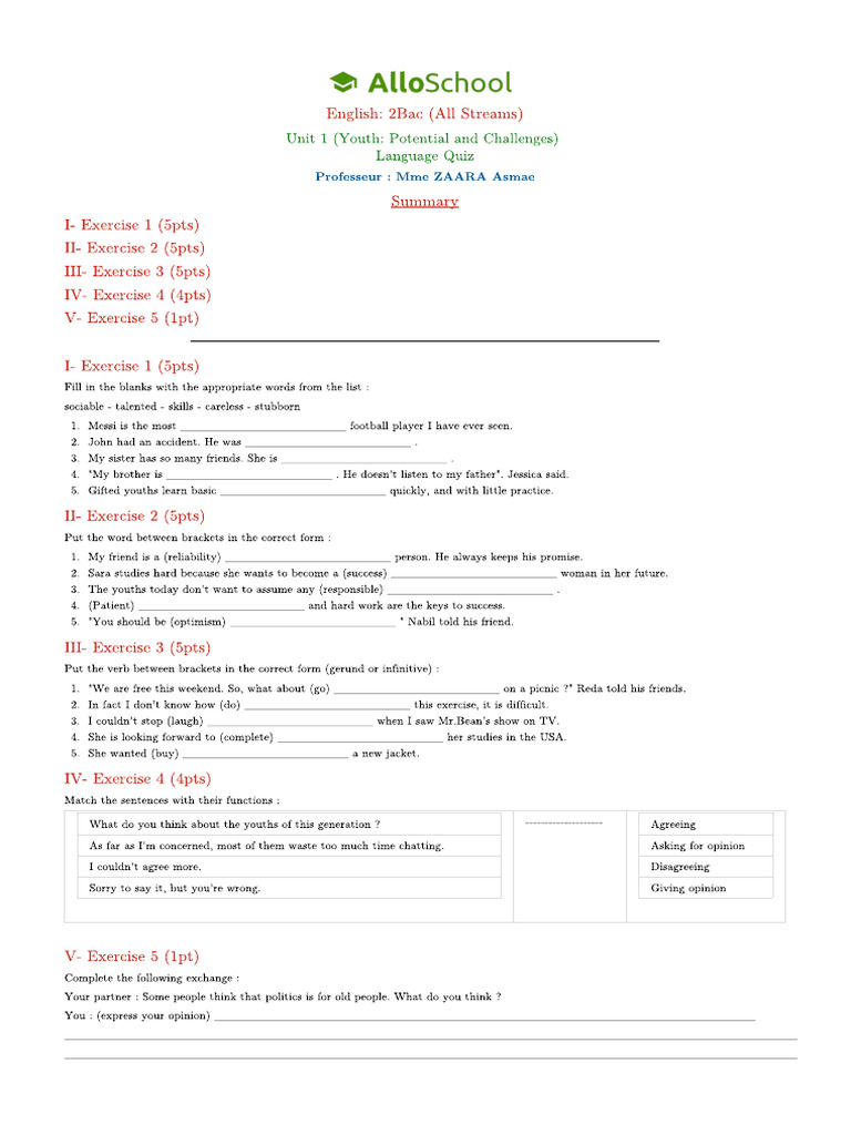 Language Quiz 1 2 | PDF