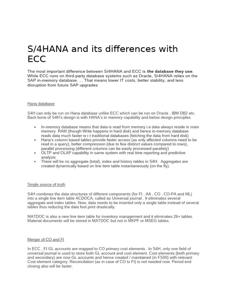 S4 HANA & ECC Difference, NEW GL CONCEPT | PDF | International ...