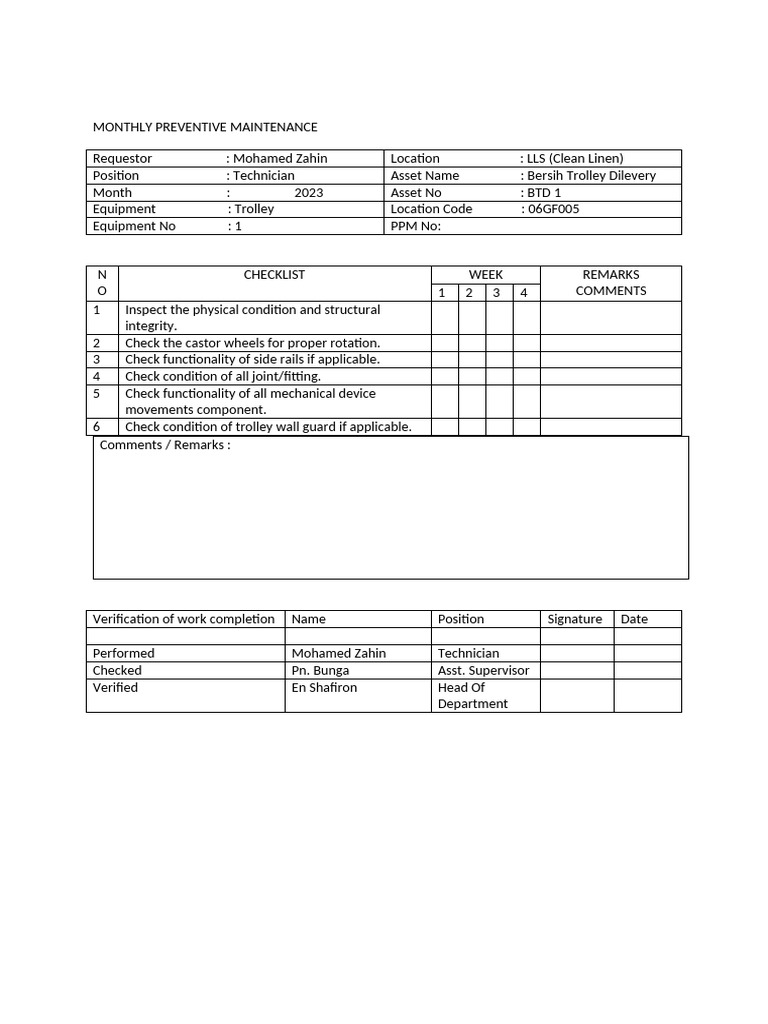 Checklist Trolley (ALL) 2023 | PDF | Reuse | Mechanical Engineering