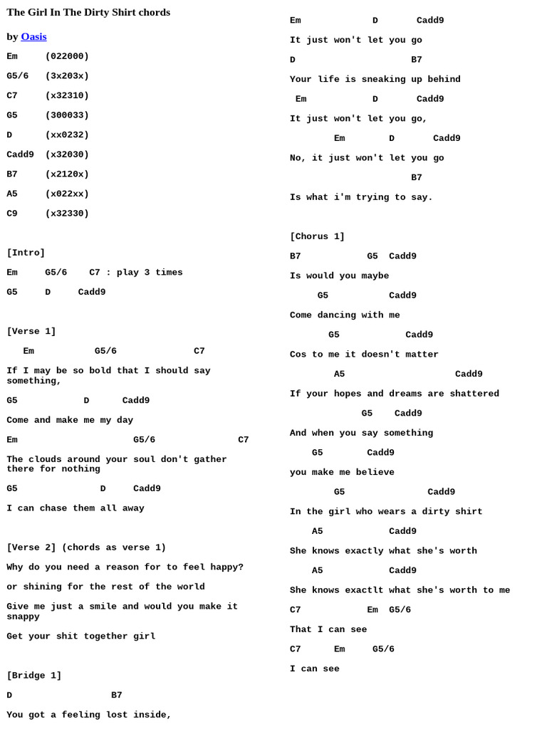 oasis chords | PDF | Song Structure | Songs