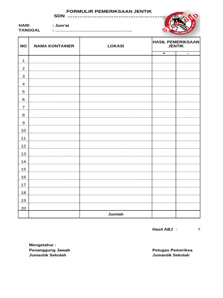 Formulir Pemeriksaan Jentik SD | PDF