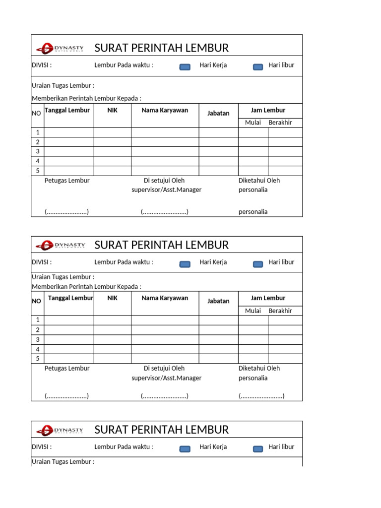 Surat Perintah Lembur | PDF
