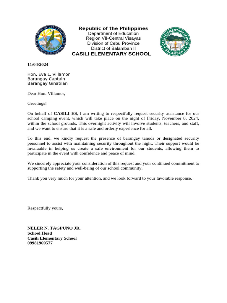 Letter To Brgy Captain | PDF