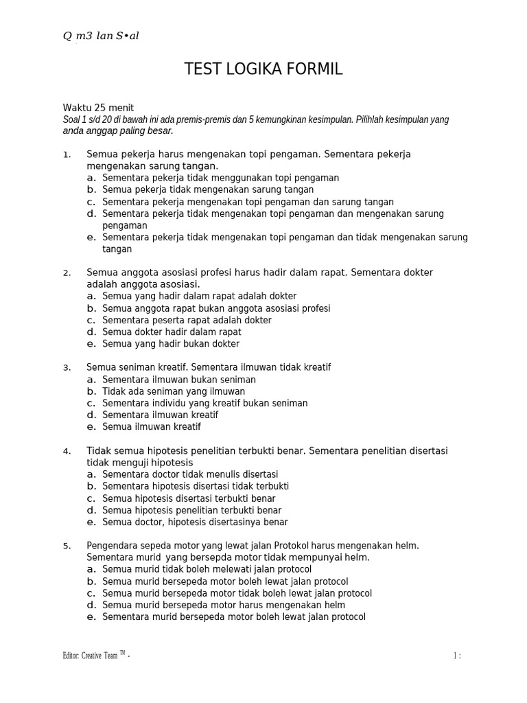 Soal Psikotest Logika Formil | PDF