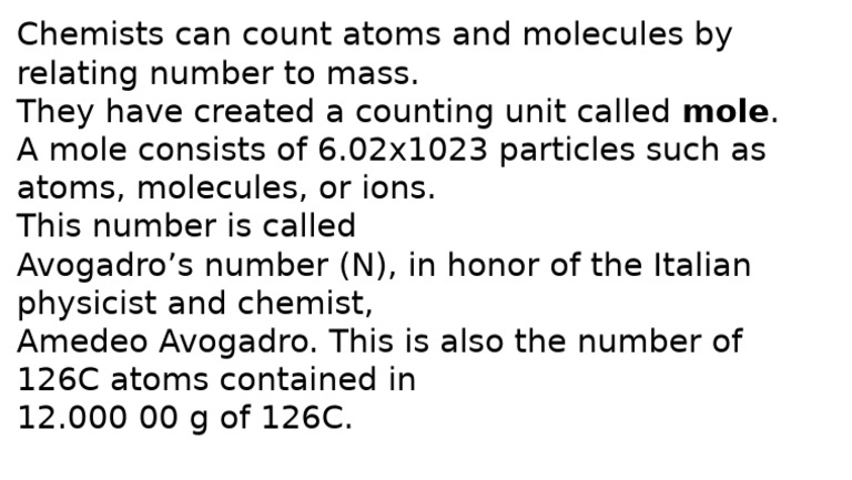 Understanding the Mole and Avogadro's Number | PDF