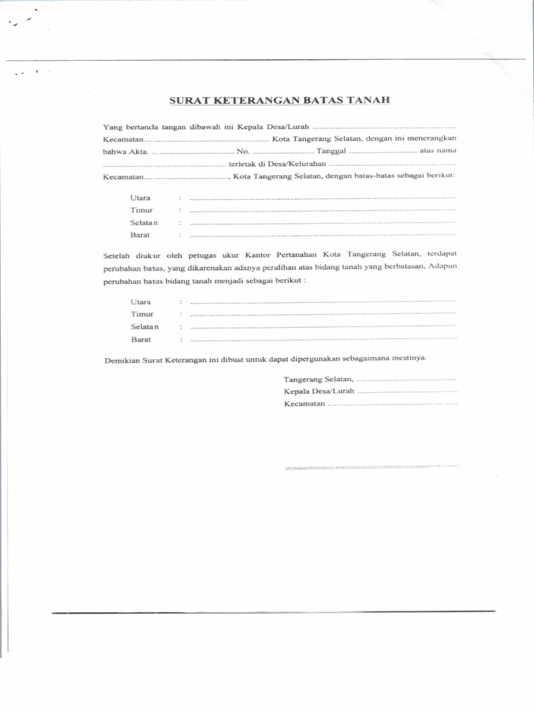 Surat Keterangan Batas Tanah | PDF