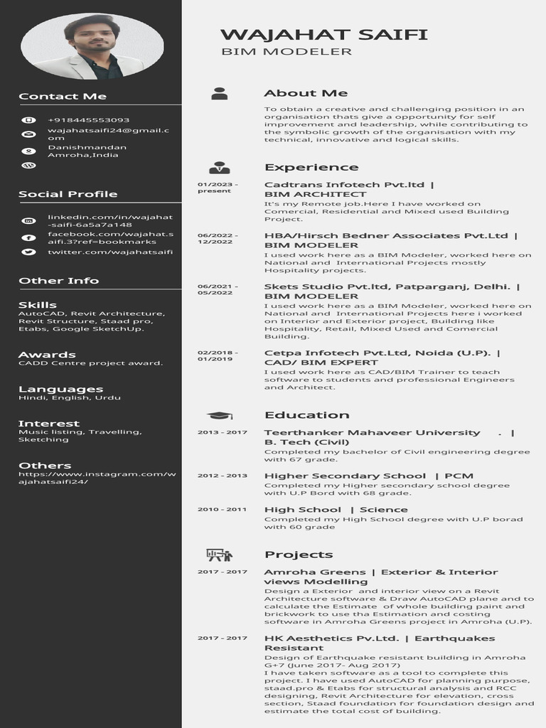 Wajahat Saifi CV | PDF | Building Information Modeling | Computer Aided ... Wajahat Saifi CV | PDF | Building Information Modeling | Computer Aided ...
