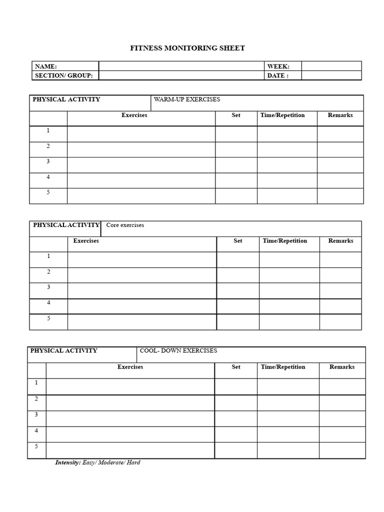 Fitness Monitoring Sheet | PDF