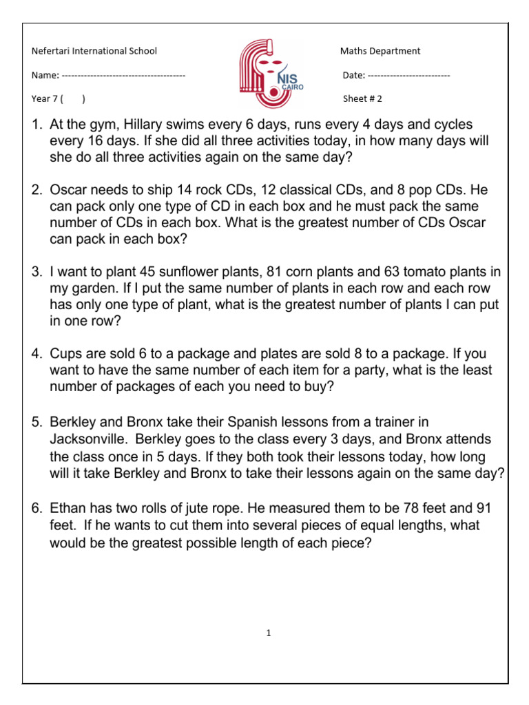 Sheet 2-HCF& LCM | PDF