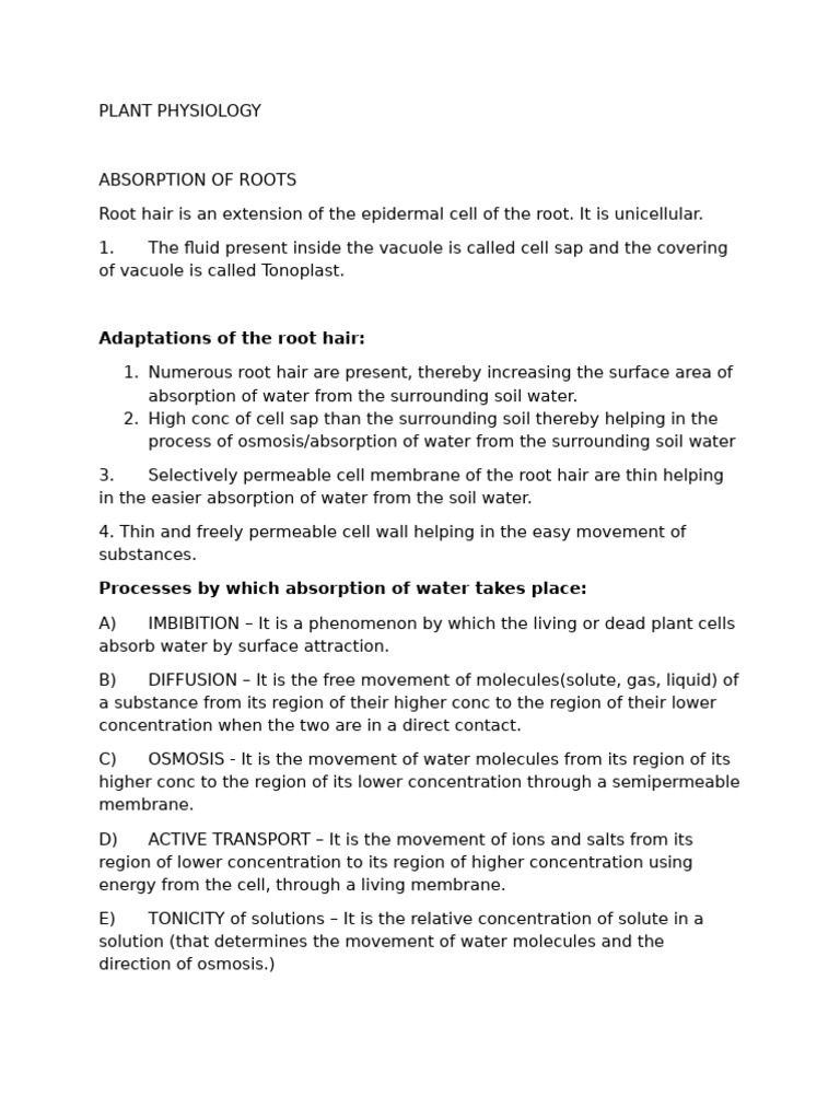 Definitions Absorption by Roots | PDF | Osmosis | Vacuole