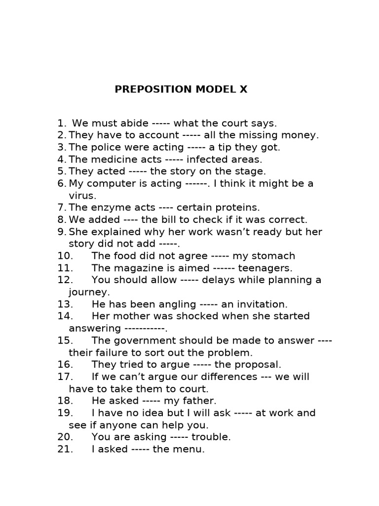 Preposition Model Exercises | PDF