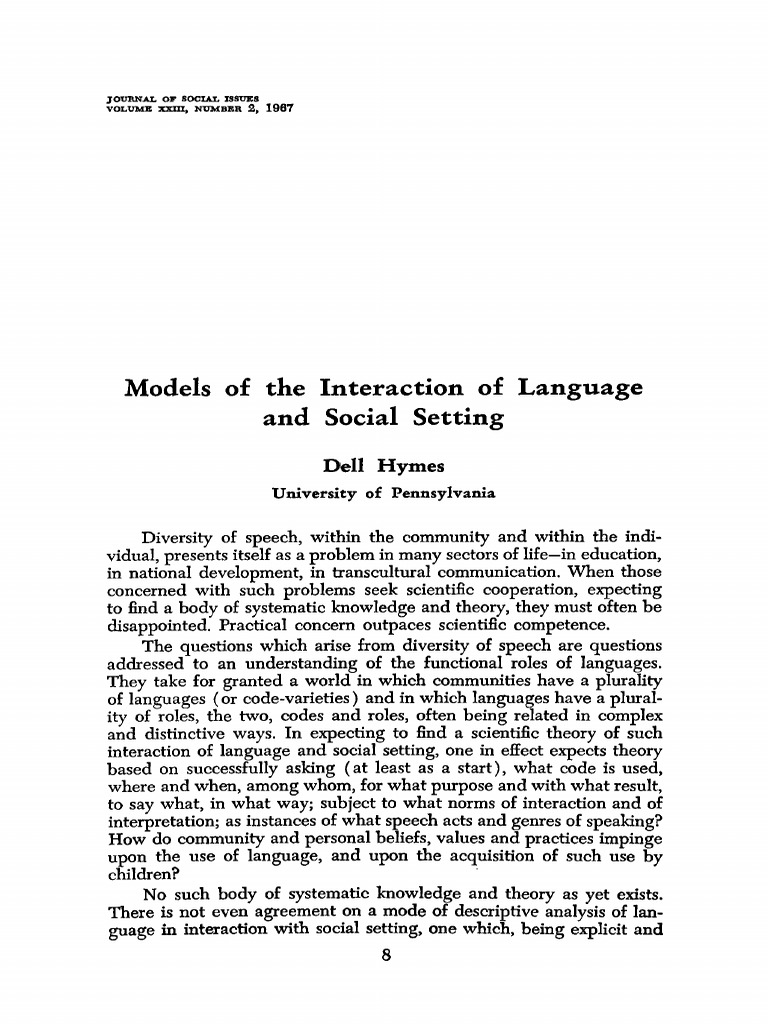 Dell Hymes 1967 | PDF | Sociolinguistics | Linguistics