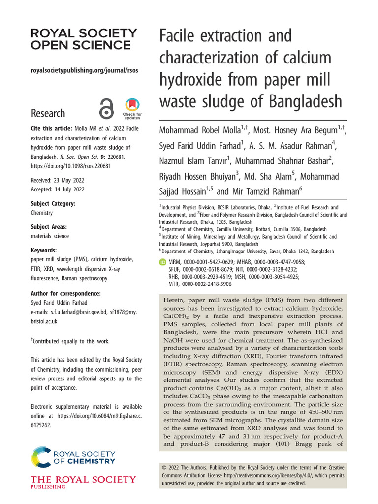 Calcium Hydroxide from Paper Mill Sludge | PDF | Sodium Hydroxide | Ph