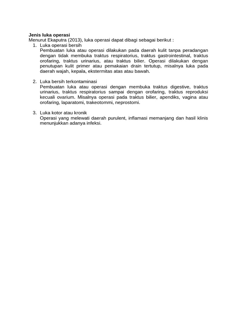 Klasifikasi Jenis Luka Operasi | PDF