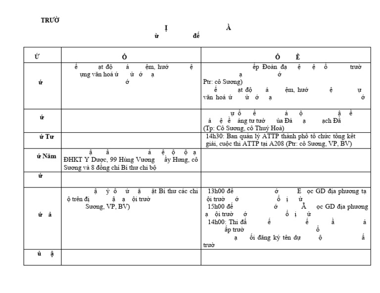 LICH CONG TAC TUAN 9 | PDF