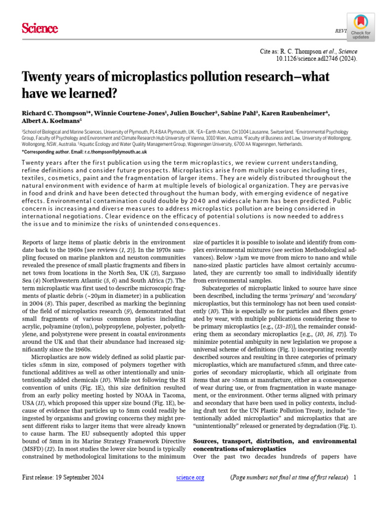 Twenty Years of Microplastics Research | PDF | Earth Sciences | Pollution