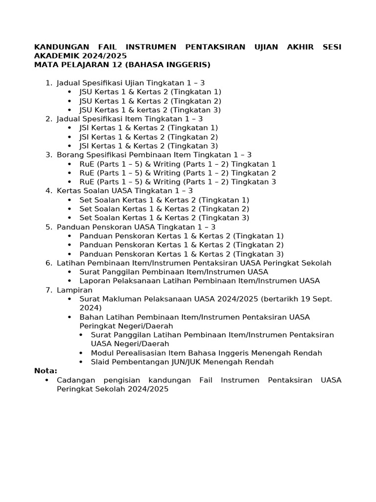 Fail Pentaksiran Uasa Tahun 2024 | PDF | Kajian Bahasa Asing | Sains & Matematika