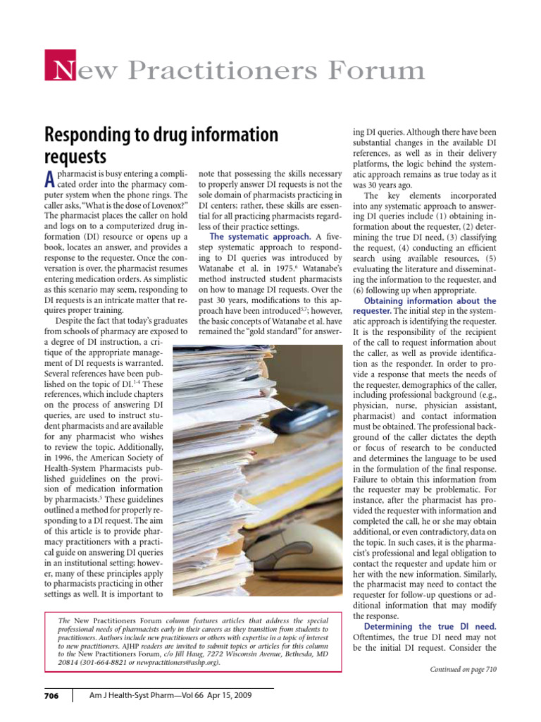 Responding To Drug Information Requests | PDF | Pharmacy | Pharmacist