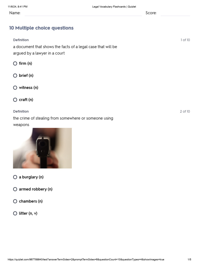 Legal Vocabulary Flashcards - Quizlet | PDF | Justice | Crime & Violence