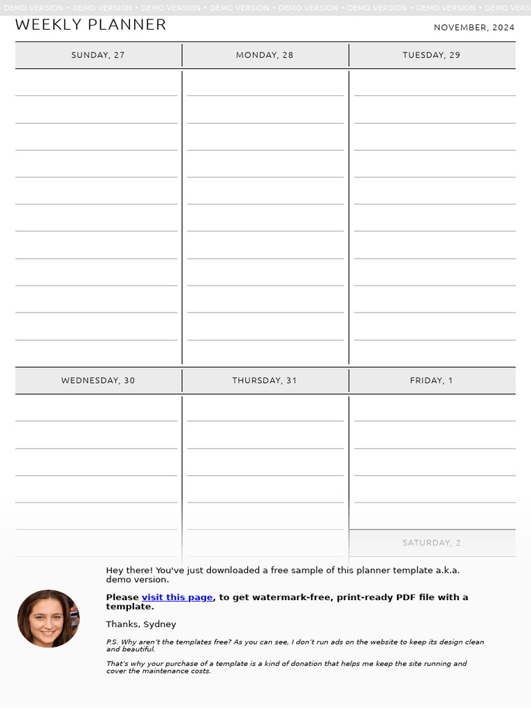 Simple Monochrome One-Page Weekly Schedule-A4 | PDF