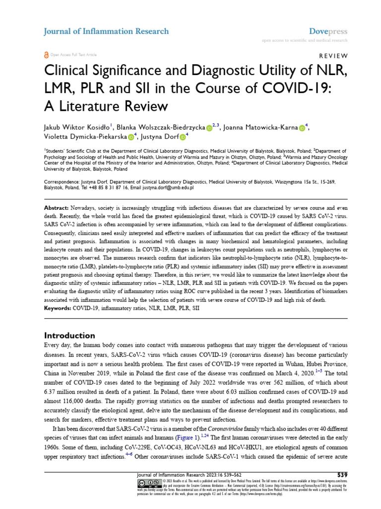 JIR 395331 Clinical Significance and Diagnostic Utility of NLR LMR PL ...