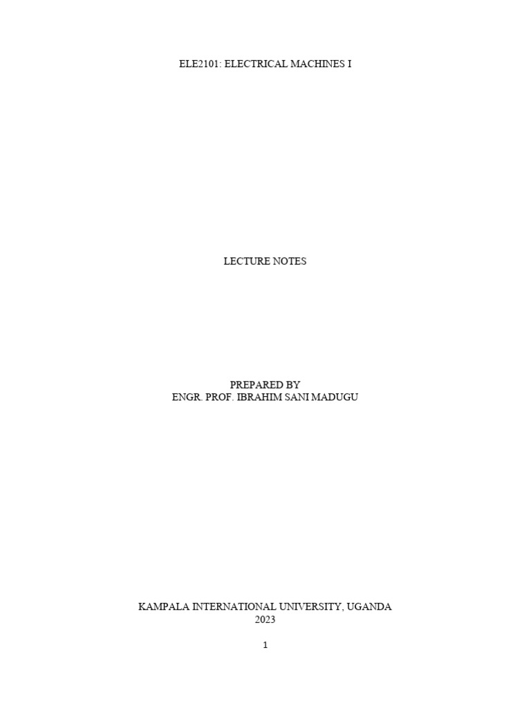 Ele2101 Electrical Machines I - Lecture Notes - With Module 2 | PDF ...