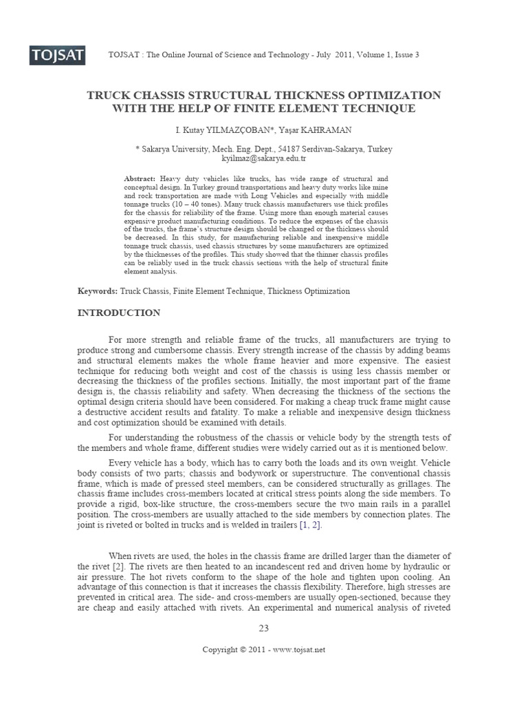 2011 Truck Chassis Structural Thickness Optimization With The Help Of Finite Element Technique