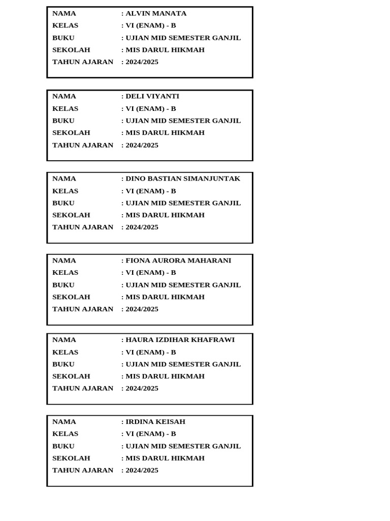 Ujian Mid Semester Kelas VI B 2024/2025 | PDF