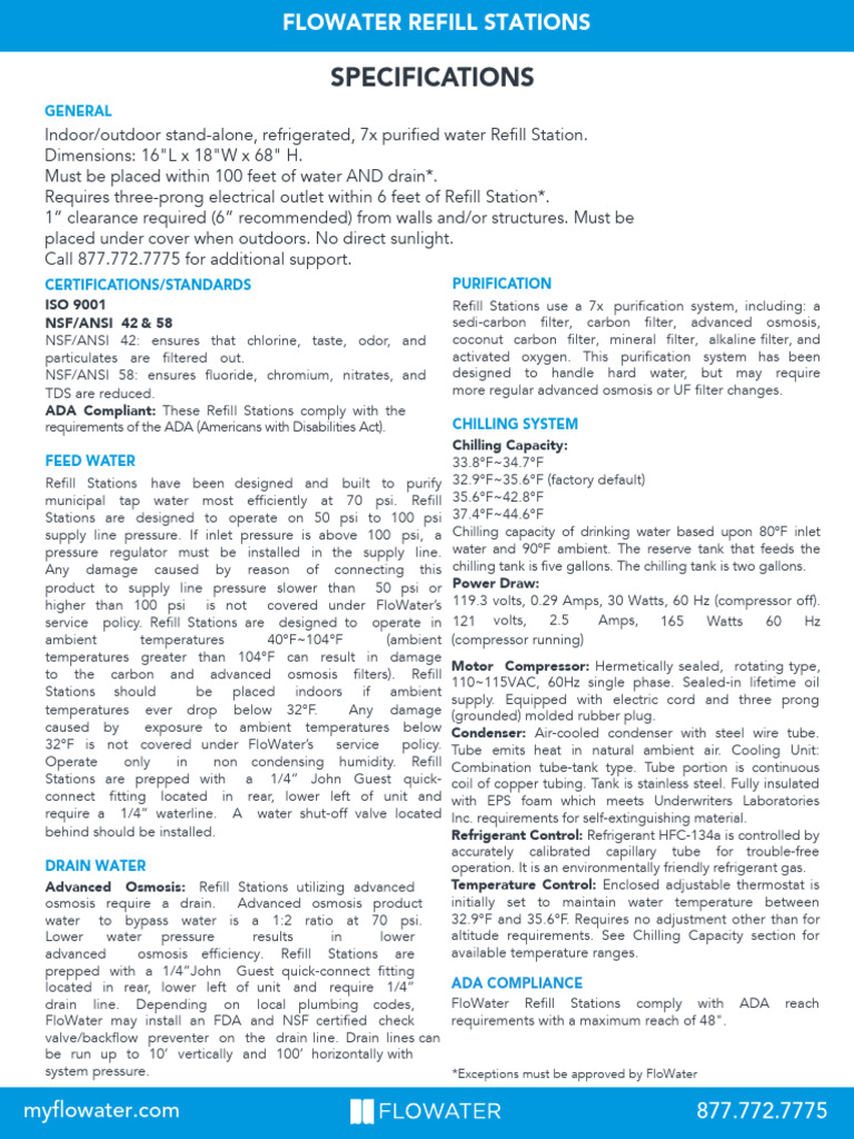 FloWater Spec Sheet 02.2019 | PDF | Water Purification | Water