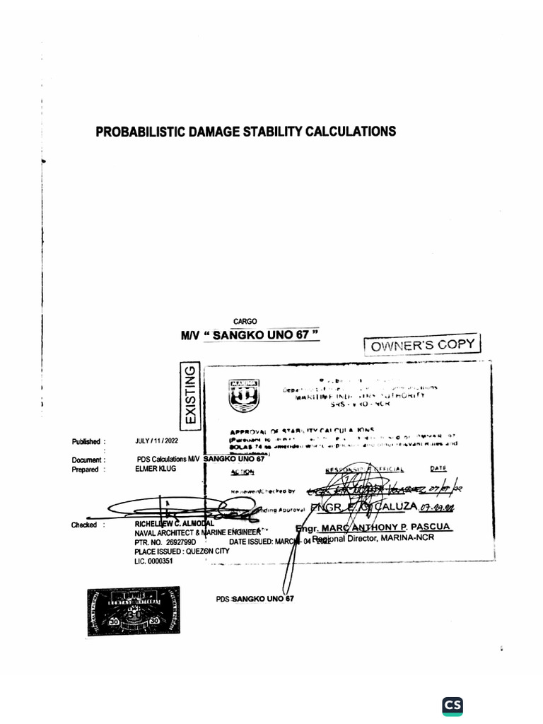 Sku 67 (Probabilistic Damage Stability Calculations) | PDF