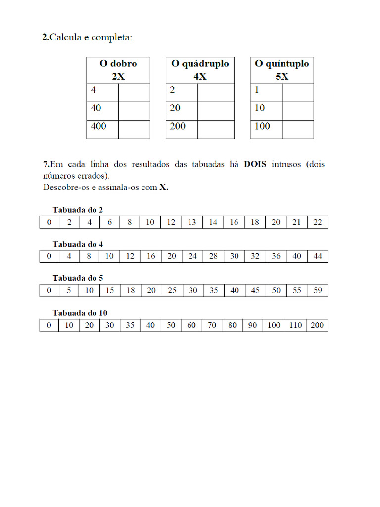 Ficha Tabuadas 2o Ano | PDF