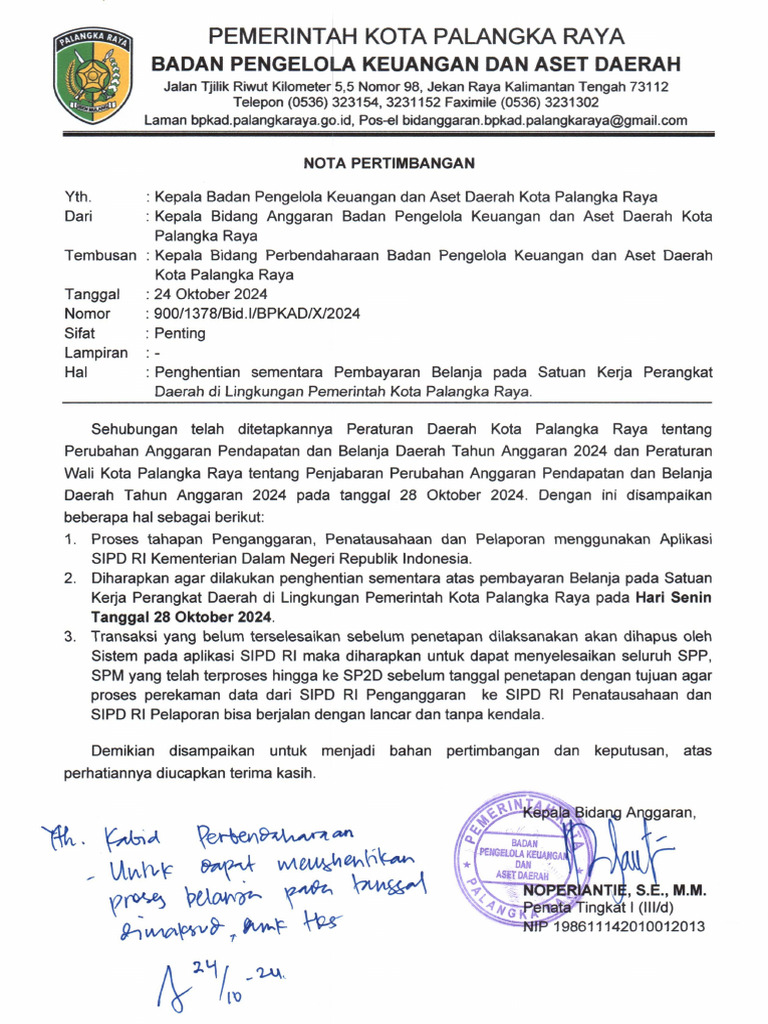 Surat Penghentian Sementara Pembayaran Belanja PD SKPD | PDF