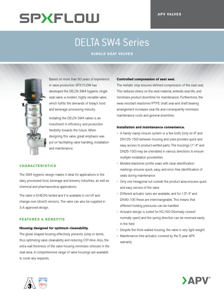 Apv Valves Delta sw4 8007 02 2015 Us | PDF | Valve | Mechanical Engineering