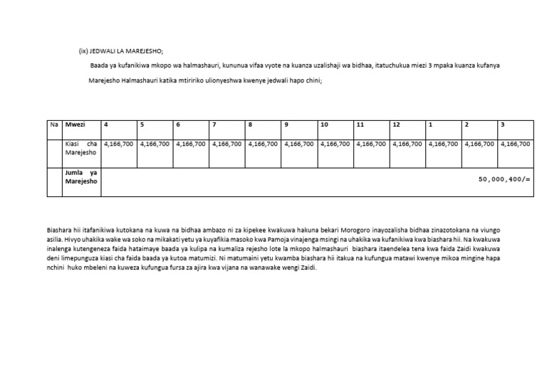 Jedwali La Marejesho | PDF