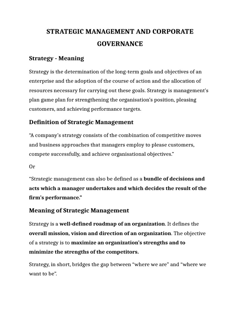 Strategic Management and Governance Overview | PDF | Strategic ...