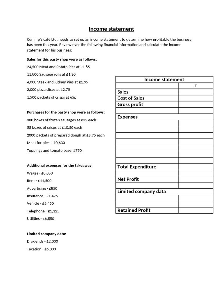 Income Statement Task Sheet | PDF