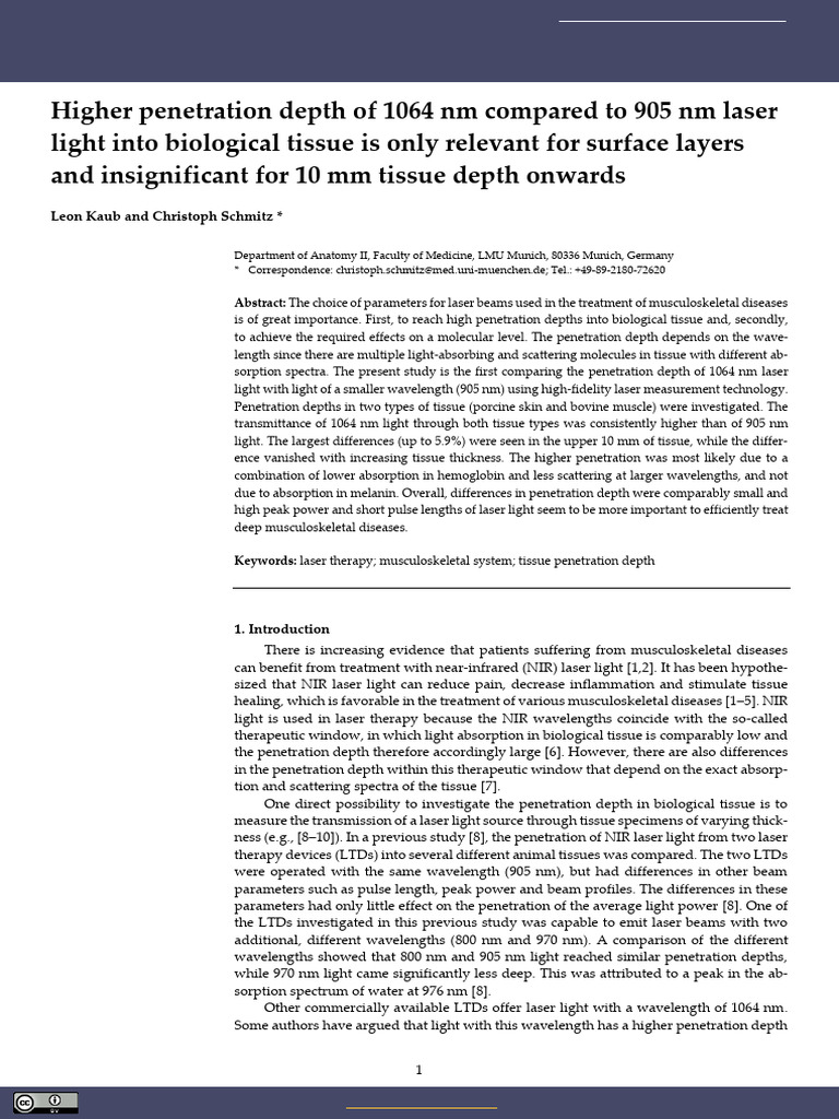 Higher Penetration Depth of 1064 NM Compared To 90 | PDF | Laser | Light
