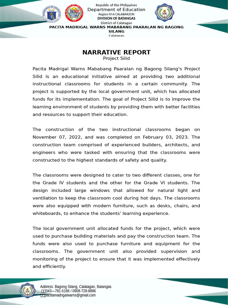 Narrative Report - Project Silid | PDF | Classroom